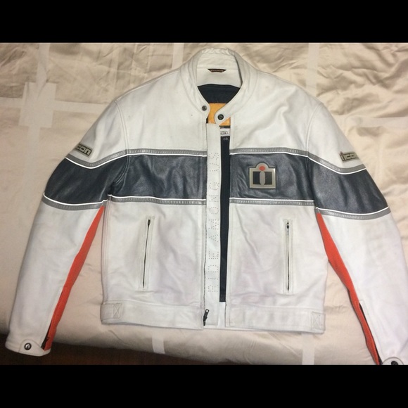 ICON | Jackets & Coats | Mens Leather Icon White Motorcycle Jacket ...